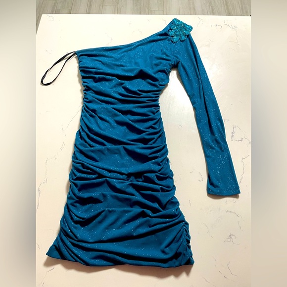 City Triangles | Dresses | One Shoulder Dark Blue Shimmery Bodycon ...